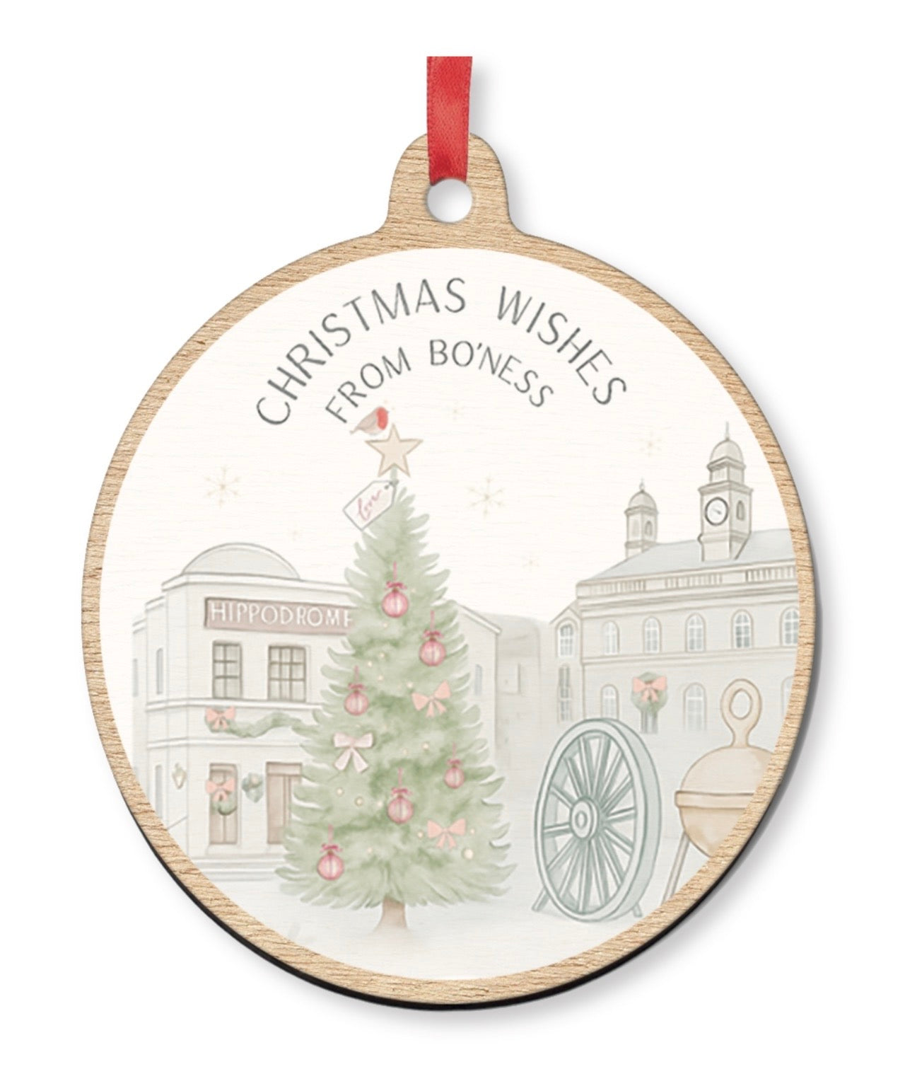 Christmas wishes from Bo’ness wooden ornament – With Love, Vikki x